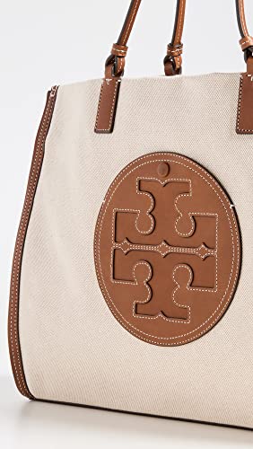 Tory Burch Women's Ella Canvas Tote, Natural/Classi Cuoio, Off White, Brown, One Size