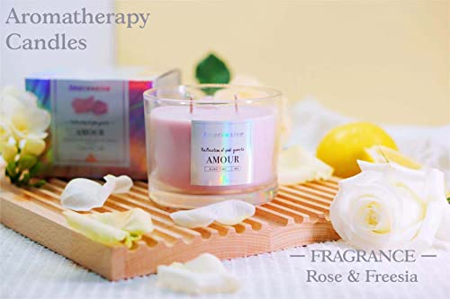 Impressive Natural Soy Rose& Freesia Candles for Home Scented, Medium Jar Candles, Candles Gift , 10.5oz 35Hour Burn Time 2-Wicks, Pink