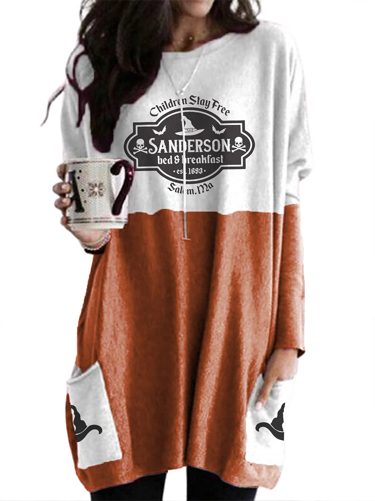 MORCHOY Womens Sanderson Sisters Bed & Breakfast Halloween Shirt Dress, Hallow's Day Fall Sweatshirt for Women -E-2XL