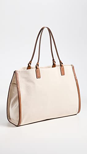 Tory Burch Women's Ella Canvas Tote, Natural/Classi Cuoio, Off White, Brown, One Size
