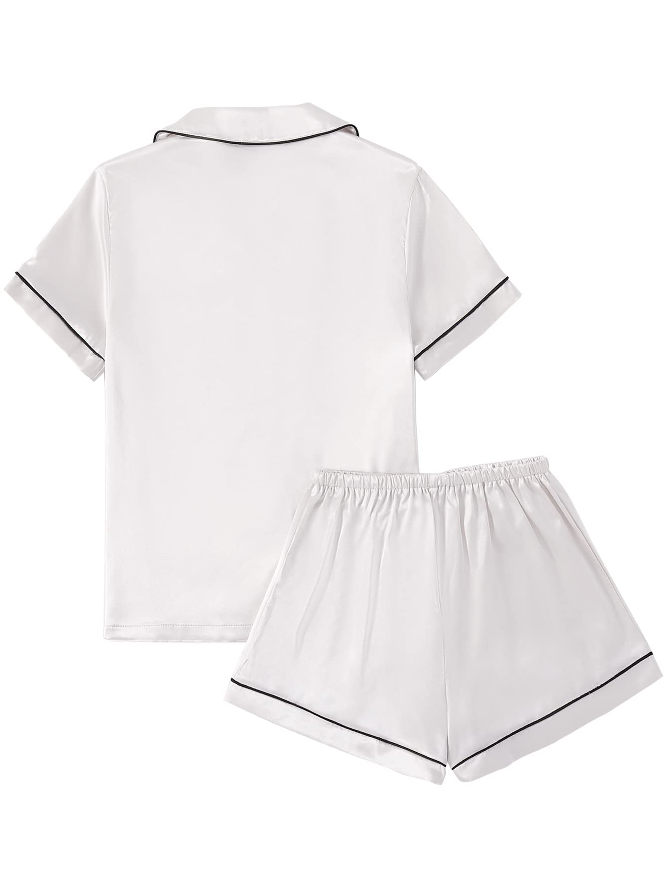 LYANER Women's Satin Pajamas Set Short Sleeve Button Shirt Silky Sleepwear with Shorts Set PJ White Small