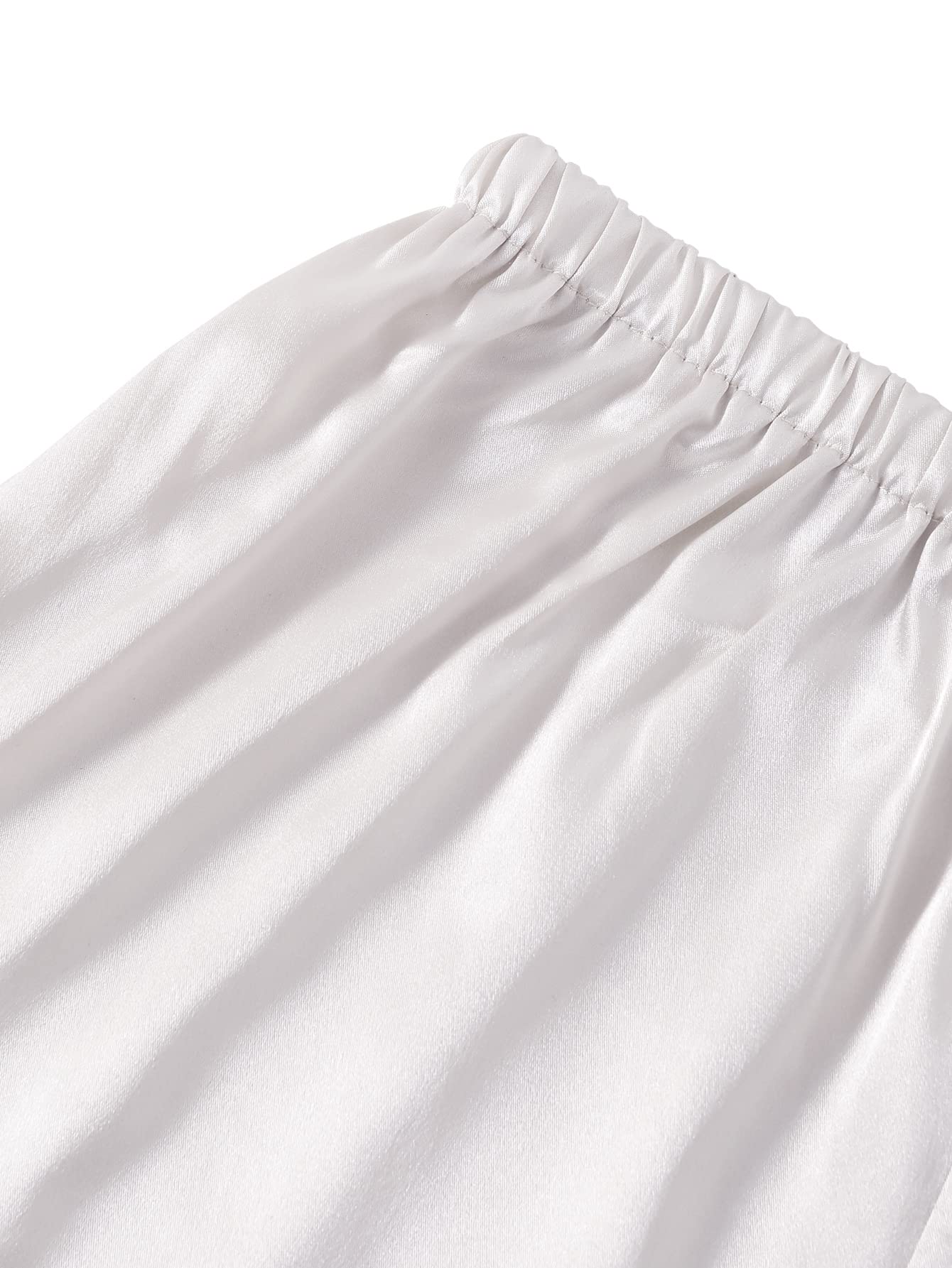 LYANER Women's Satin Pajamas Set Short Sleeve Button Shirt Silky Sleepwear with Shorts Set PJ White Small