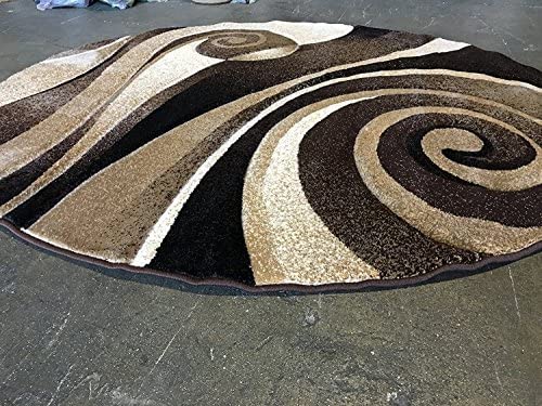 Modern Round Contemporary Area Rug Chocolate Brown Black Beige Abstract Sculptured Design 258 (4 Feet X 4 Feet )