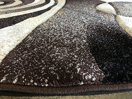 Modern Round Contemporary Area Rug Chocolate Brown Black Beige Abstract Sculptured Design 258 (4 Feet X 4 Feet )
