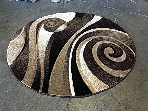 Modern Round Contemporary Area Rug Chocolate Brown Black Beige Abstract Sculptured Design 258 (4 Feet X 4 Feet )