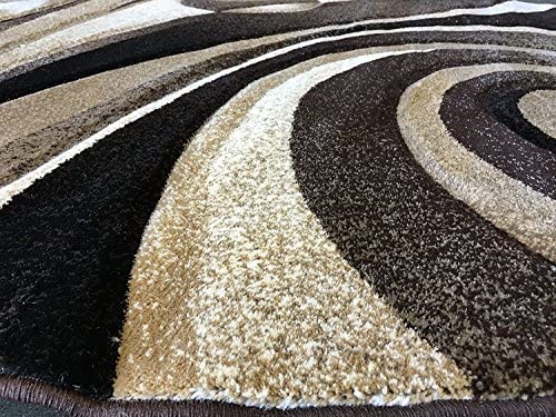 Modern Round Contemporary Area Rug Chocolate Brown Black Beige Abstract Sculptured Design 258 (4 Feet X 4 Feet )