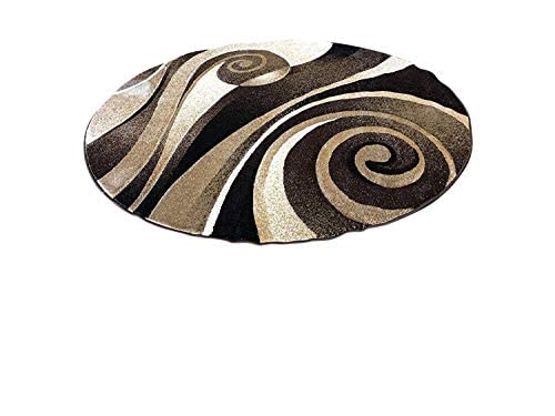 Modern Round Contemporary Area Rug Chocolate Brown Black Beige Abstract Sculptured Design 258 (4 Feet X 4 Feet )