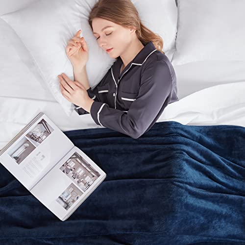 Lifewit Fleece Blanket Queen Size - Ultra Soft Throw Blanket - Fuzzy Warm Cozy Plush Reversible Microfiber Flannel Blanket for Sofa, Couch, Bed, Crib Stroller, Navy, 90" x 90"