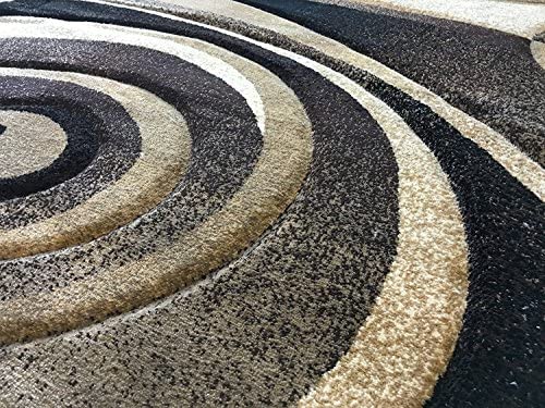 Modern Round Contemporary Area Rug Chocolate Brown Black Beige Abstract Sculptured Design 258 (4 Feet X 4 Feet )