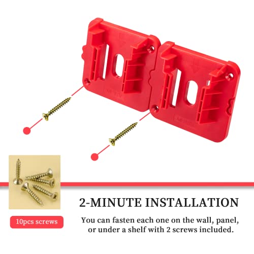 Crivnhar 5 Pack Battery Holder for Milwaukee M18 18V Battery Mounts Dock Holder Fit for M18 48-11-1815 48-11-1828 48-11-1850 48-11-1860 (w/10 Screws, No Battery)