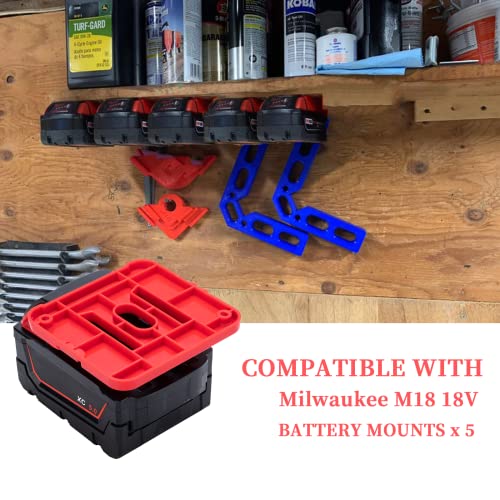 Crivnhar 5 Pack Battery Holder for Milwaukee M18 18V Battery Mounts Dock Holder Fit for M18 48-11-1815 48-11-1828 48-11-1850 48-11-1860 (w/10 Screws, No Battery)