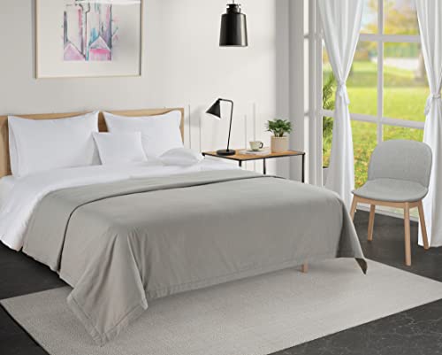 LANE LINEN Twin Size Blanket for Bed – 100% Cotton Oversized Throw for Couch - 320GSM Lightweight Soft Breathable 3-Layer Cooling Summer Blanket – Percale Weave – Self Softening – 68”x90” Silver