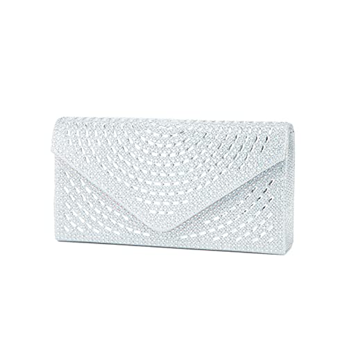 GripIt Rhinestones Clutch Evening Purses for Women Wedding Formal Evening Handbag Dress Elegant Purses Sparkly Clutch,Silver