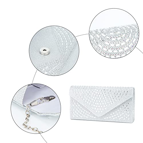 GripIt Rhinestones Clutch Evening Purses for Women Wedding Formal Evening Handbag Dress Elegant Purses Sparkly Clutch,Silver