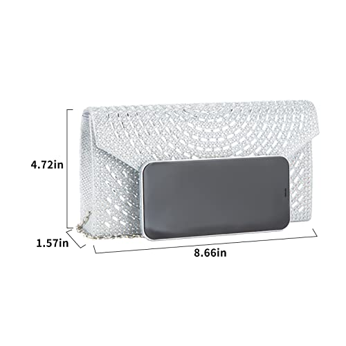 GripIt Rhinestones Clutch Evening Purses for Women Wedding Formal Evening Handbag Dress Elegant Purses Sparkly Clutch,Silver
