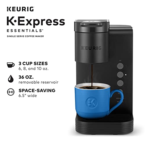 Keurig K-Express Essentials Black, Single Serve K-Cup Pod Coffee Maker - 3 Cup Sizes 6, 8, & 10oz, 36 OZ Removable Reservoir