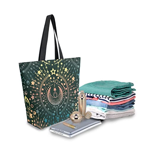 ALAZA Moon & Star Alchemy Magical Large Canvas Tote Bag Shopping Shoulder Handbag with Small Zippered Pocket