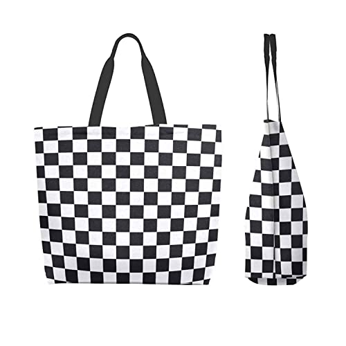 Tote Bag for Women Large Tote Bag Beach Tote Bag Shoulder Bag Daily Handbag - Racing Flag Checkers(Black White)