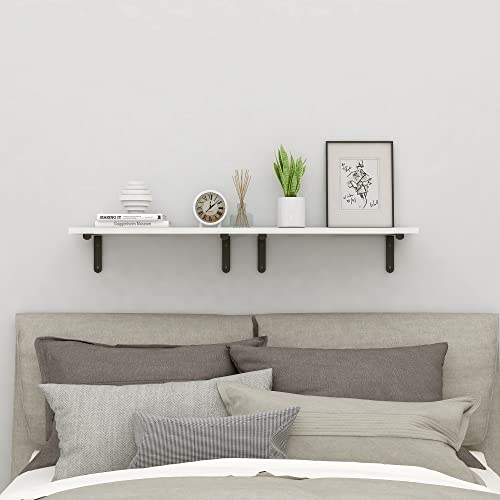 Afuly White Wall Shelves Bathroom Floating Shelves, Shelves for Wall Storage Decor, Wall Mounted Shelves for Bathroom Bedroom Living Room, Floating Book Shelves for Wall Black, Set of 2