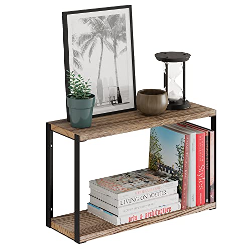Wallniture Roca 17"x6" Bookshelf for Living Room Decor, Bathroom Organizer Shelf for Bathroom Accessories, 2 Tier Floating Shelves for Bedroom, Office, Burnt Finish