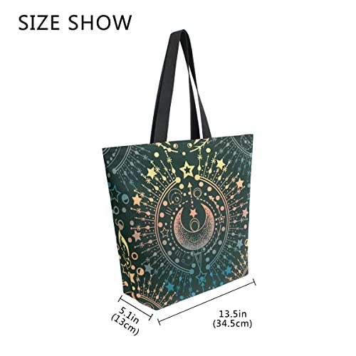ALAZA Moon & Star Alchemy Magical Large Canvas Tote Bag Shopping Shoulder Handbag with Small Zippered Pocket