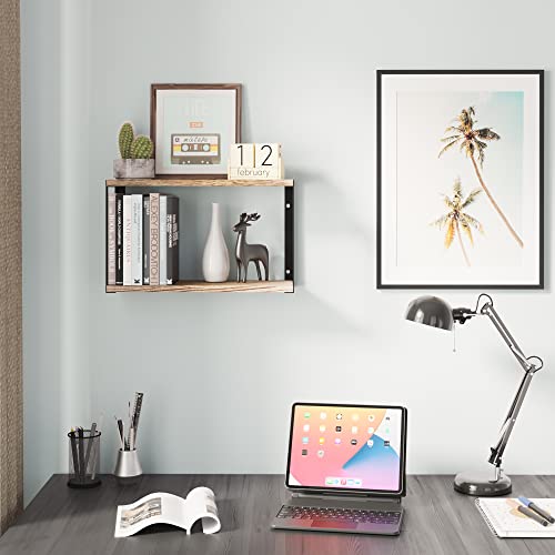 Wallniture Roca 17"x6" Bookshelf for Living Room Decor, Bathroom Organizer Shelf for Bathroom Accessories, 2 Tier Floating Shelves for Bedroom, Office, Burnt Finish