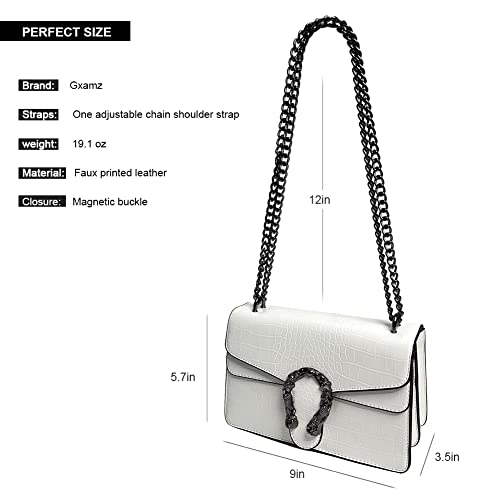 Gxamz Women Crocodile Pattern Leather Crossbody Shoulder Bag Retro Clutch Handbag with Chain Satchel Bag (White)