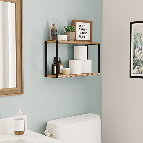 Wallniture Roca 17"x6" Bookshelf for Living Room Decor, Bathroom Organizer Shelf for Bathroom Accessories, 2 Tier Floating Shelves for Bedroom, Office, Burnt Finish