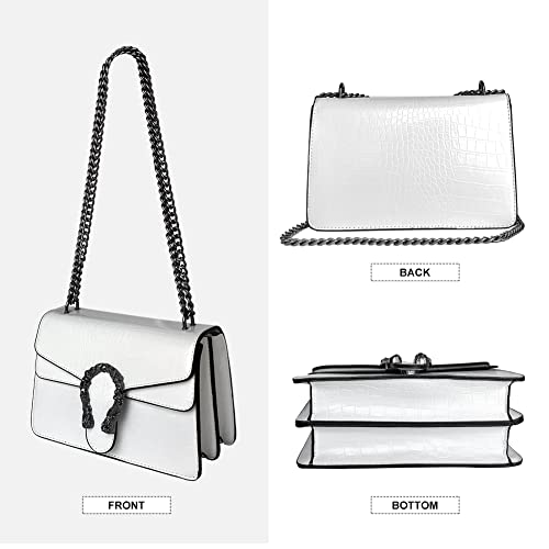 Gxamz Women Crocodile Pattern Leather Crossbody Shoulder Bag Retro Clutch Handbag with Chain Satchel Bag (White)