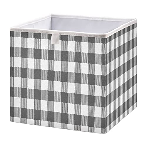 Kigai Collapsible Storage Baskets Plaid Grey and White Cube Storage Bins Baskets for Organizing Fabric Collapsible Storage Organizer for Bedroom Home Decor