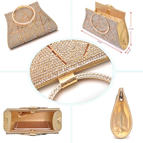 MOSSMON Crystal Clutch Purses Bride and Bridesmaid Handbag Elegant Wristlet Evening Bag for Women(Gold)