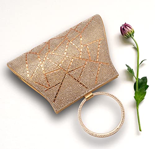 MOSSMON Crystal Clutch Purses Bride and Bridesmaid Handbag Elegant Wristlet Evening Bag for Women(Gold)