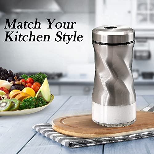Salt and Pepper Shakers with Adjustable Pour Hole, 3 oz Salt Shaker with Clear Glass Bottom, Perfect for Black Pepper, Kosher And Sea Salts, Refillable Design - 2 PCS By Neodaco