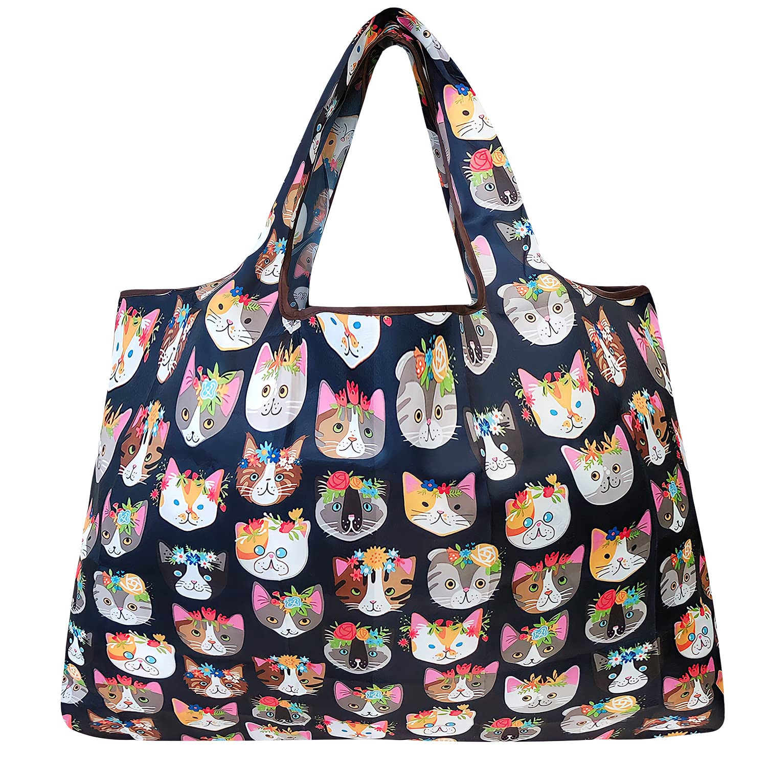 allydrew Large Foldable Tote Nylon Reusable Grocery Bag, Crazy Cats