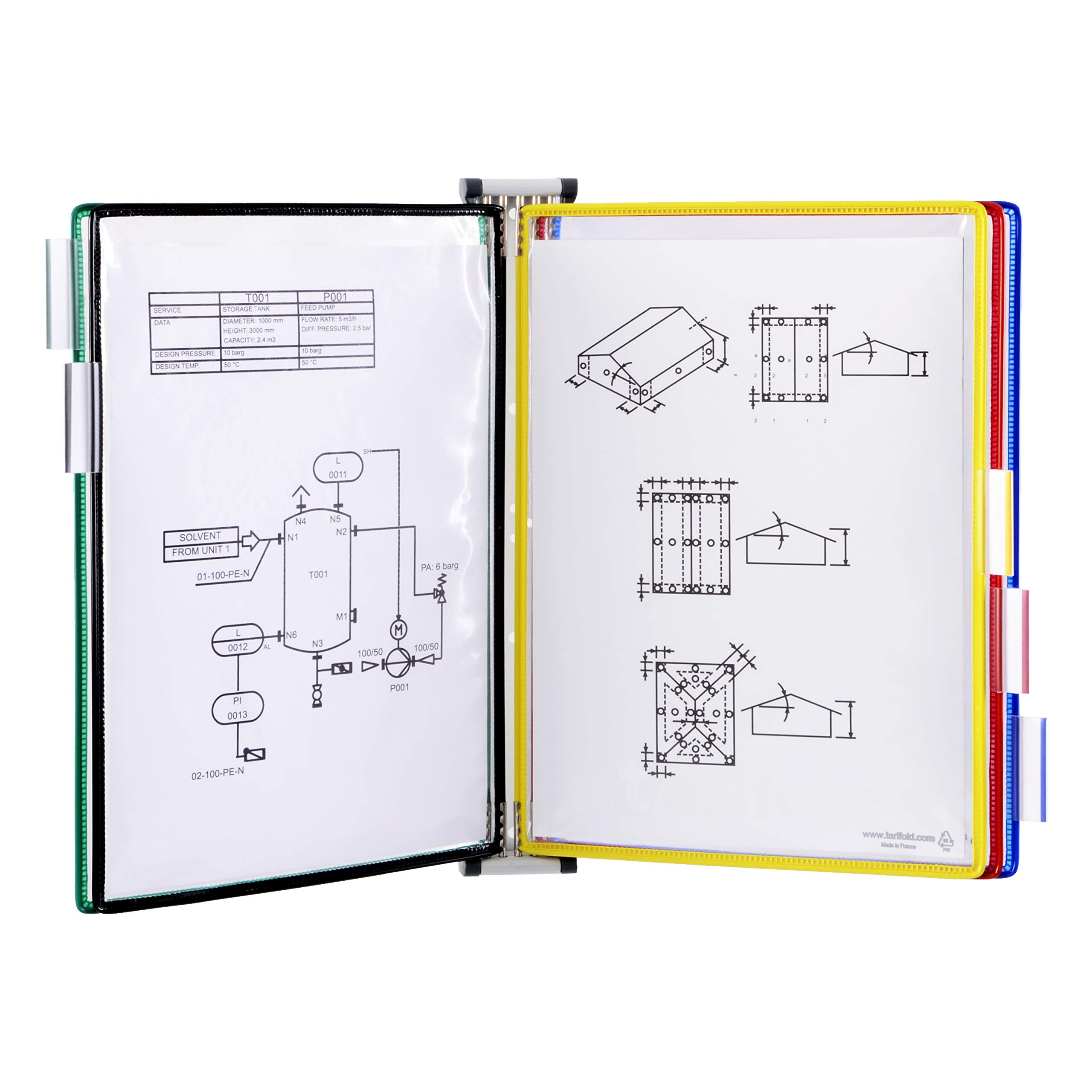 Tarifold Wall Mount Reference and Display System with 5 Letter-Size Pockets in Assorted Colors (W290)
