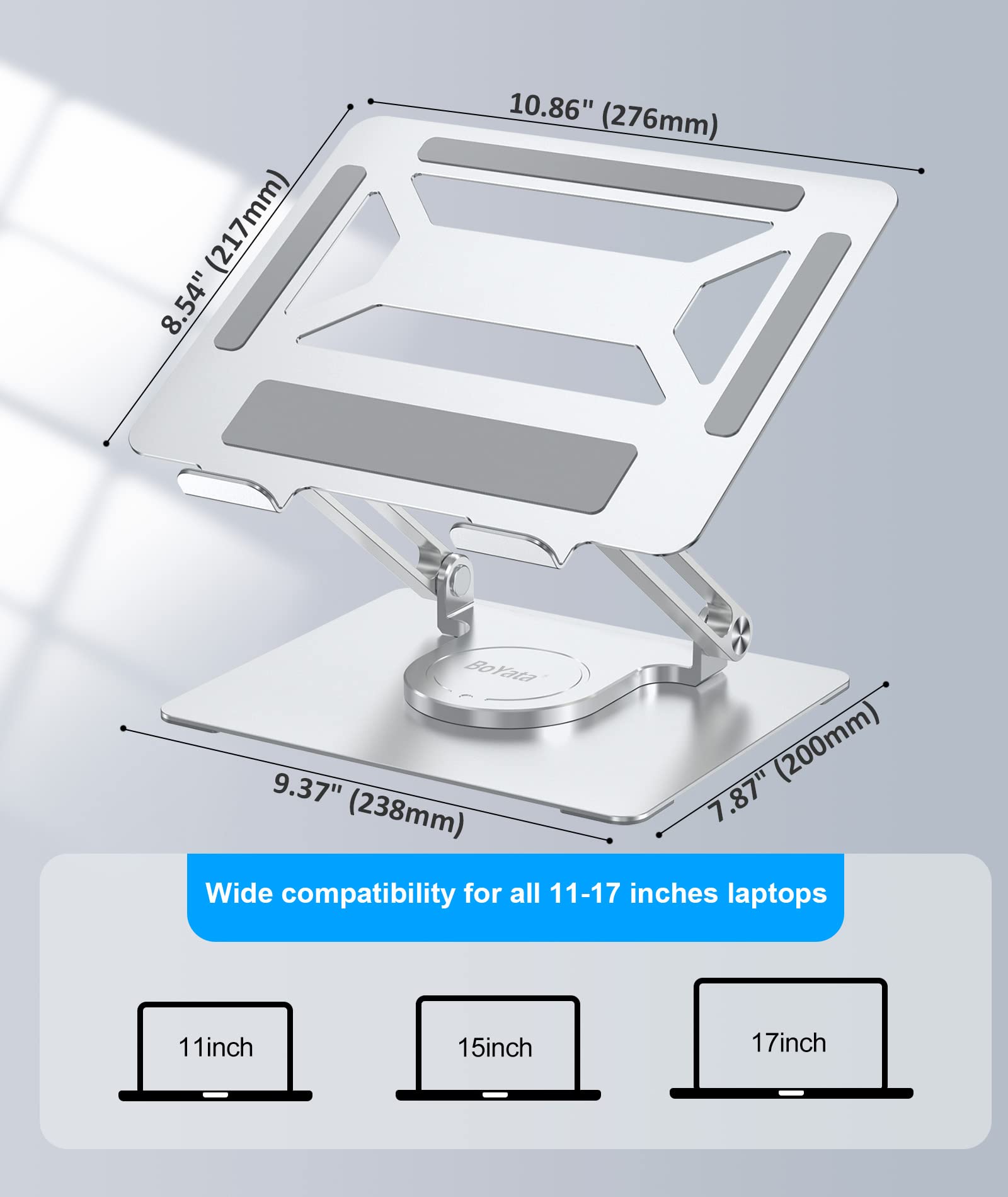BoYata Laptop Stand for Desk, Adjustable Computer Stand with 360° Rotating Base, Ergonomic Foldable Laptop Riser Holder for Collaborative Work, Compatible with All MacBook Pro/Air, Notebook up to 17"