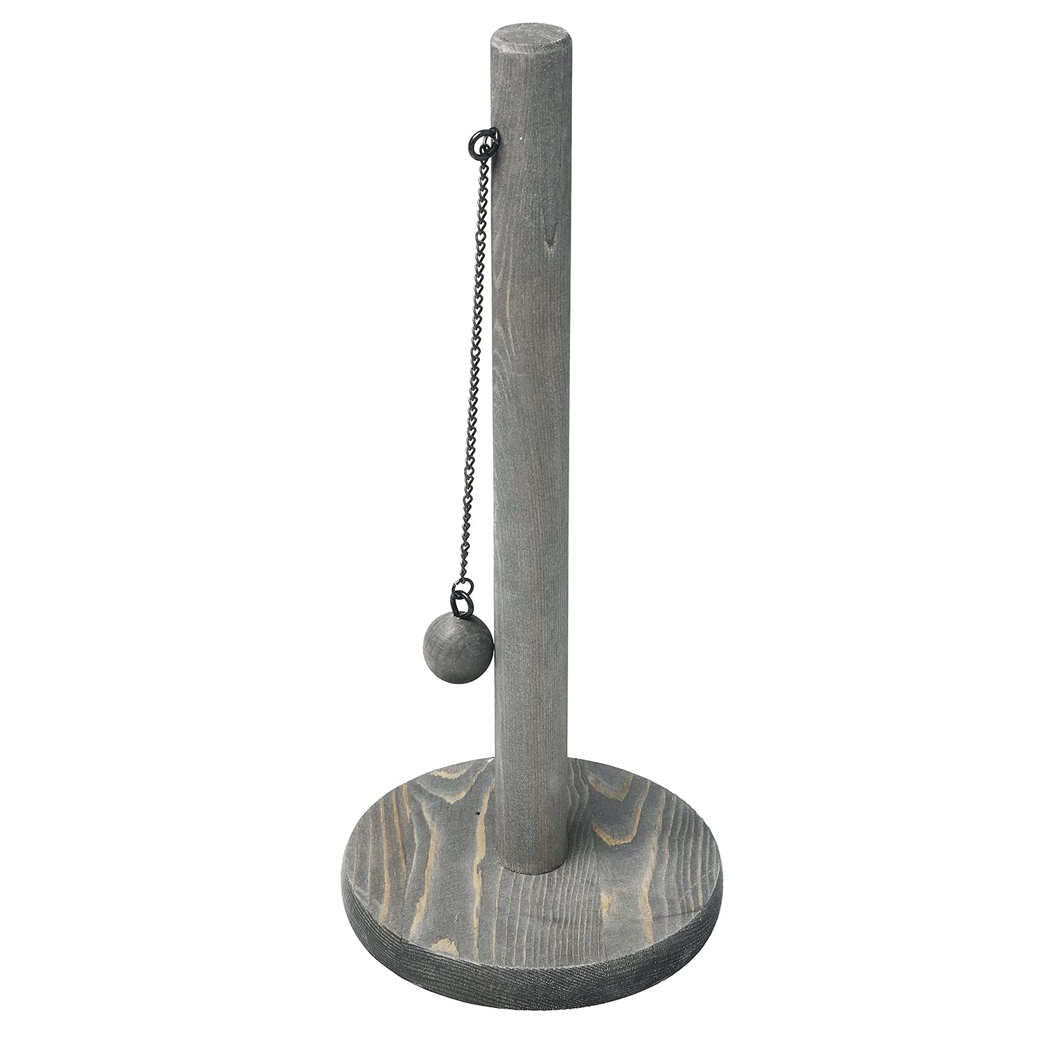 MyGift Vintage Gray Wood Freestanding Paper Towel Holder for Countertop with Wooden Ball Weight