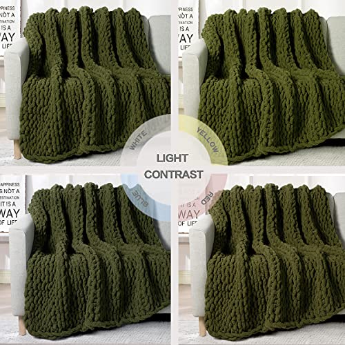 Carriediosa Chenille Chunky Knit Blanket Soft Fluffy Handmade Throw Blanket for Couch Sofa Bed and Home Décor (London Green 50" x 60")