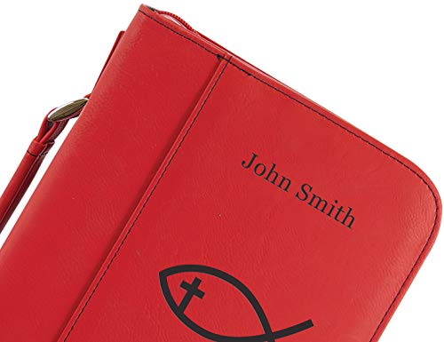 Custom Book/Bible Cover | Personalized Laser Engraved | Red with Fish | 7 1/2" x 10 3/4"