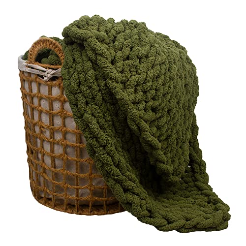 Carriediosa Chenille Chunky Knit Blanket Soft Fluffy Handmade Throw Blanket for Couch Sofa Bed and Home Décor (London Green 50" x 60")
