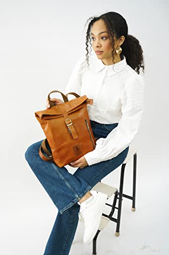 BERLINER BAGS Vintage Leather Backpack Seattle, Women’s Rucksack for Work, School, Cycling - Brown