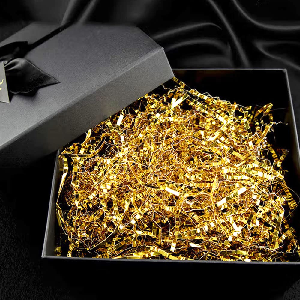 Keoferlo Gold Crinkle Cut Paper Shred Filler 1/2 LB Metallic Iridescent Stuffing for Gift Boxes Gift Wrappings Gift Baskets (Metallic Gold)