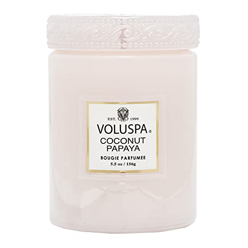 Voluspa Coconut Papaya Candle | Small Glass Jar | 5.5 Oz. | 50 Hour Burn Time | Hand-Poured Coconut Wax + All Natural Wicks for a Clean Burn | Vegan | Poured in The USA
