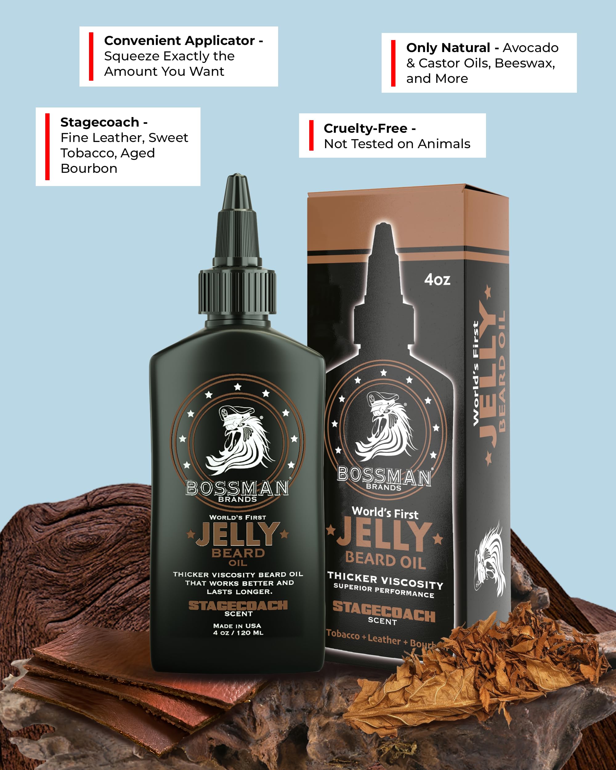 Bossman Beard Oil Jelly (4oz) - Beard Growth Softener, Moisturizer Lotion Gel with Natural Ingredients - Beard Growing Product (Stagecoach Scent)