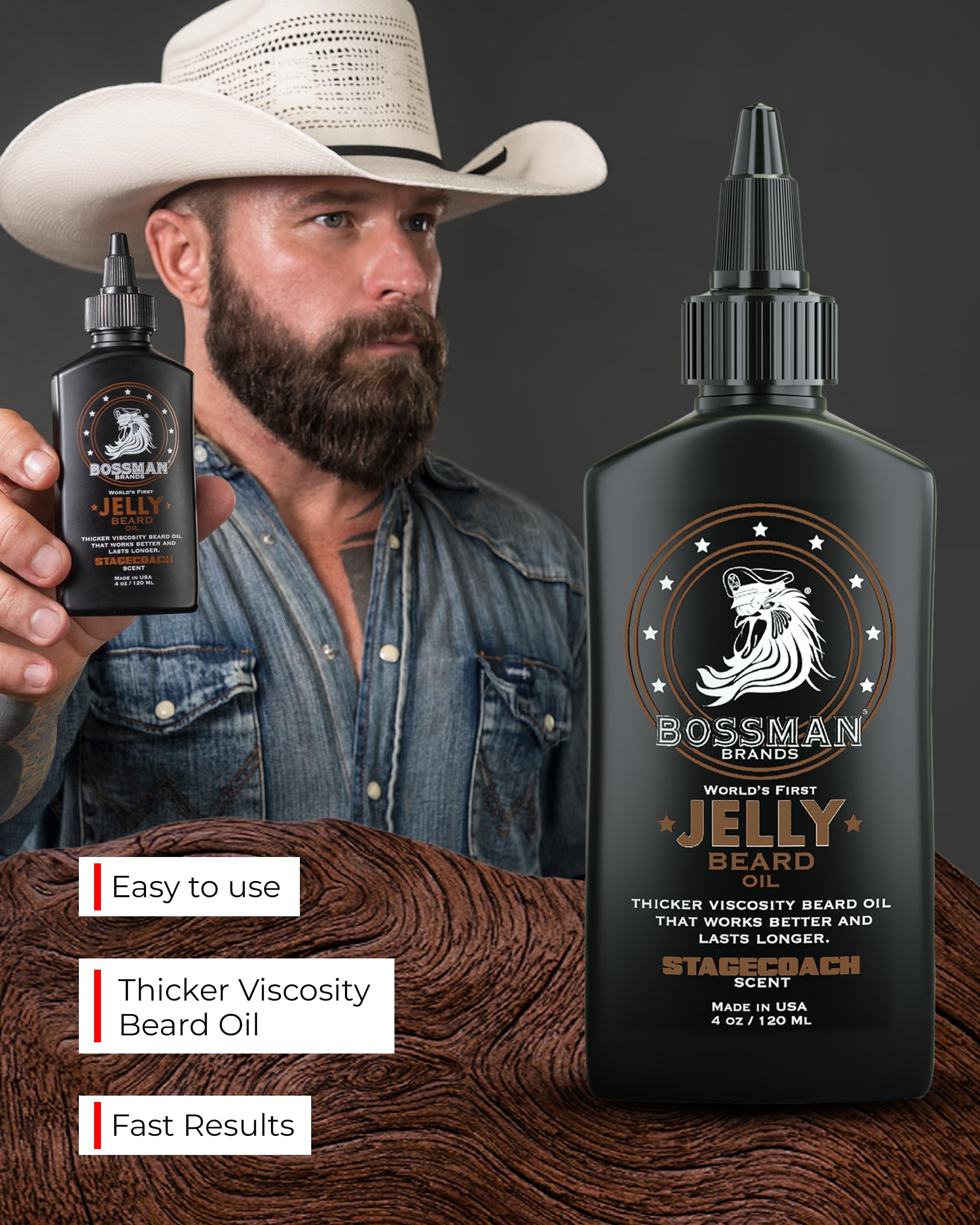 Bossman Beard Oil Jelly (4oz) - Beard Growth Softener, Moisturizer Lotion Gel with Natural Ingredients - Beard Growing Product (Stagecoach Scent)