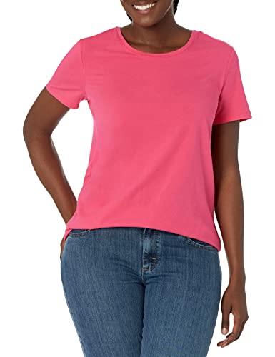 Amazon Essentials Women's Classic-Fit Short-Sleeve Crewneck T-Shirt, Pack of 2, Bright Pink/White, Small