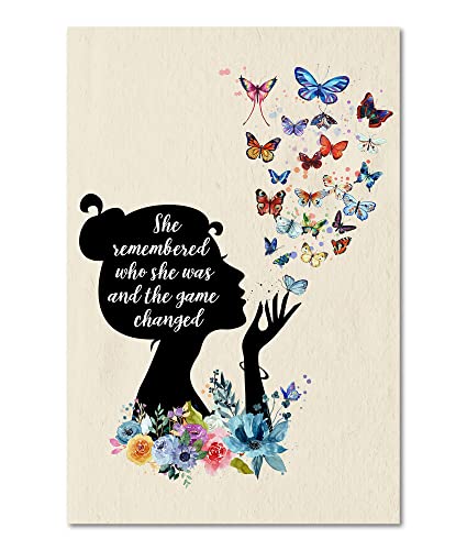 Picofyou She Remembered Who was and The Game Changed - Positive Quotes Wall Art Decor Print Inspirational, Motivational Gifts for Women, Teen Girls, Home, Office 16x24 Unframed, Brown