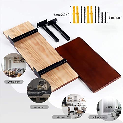 Flybath Shelf Brackets 6 Pack 6Inch / 15CM Stainless Steel Floating Bracket Heavy Duty Wood Shelves Support Wall Mounted Farmhouse Furniture Home Decorations, Matte Black