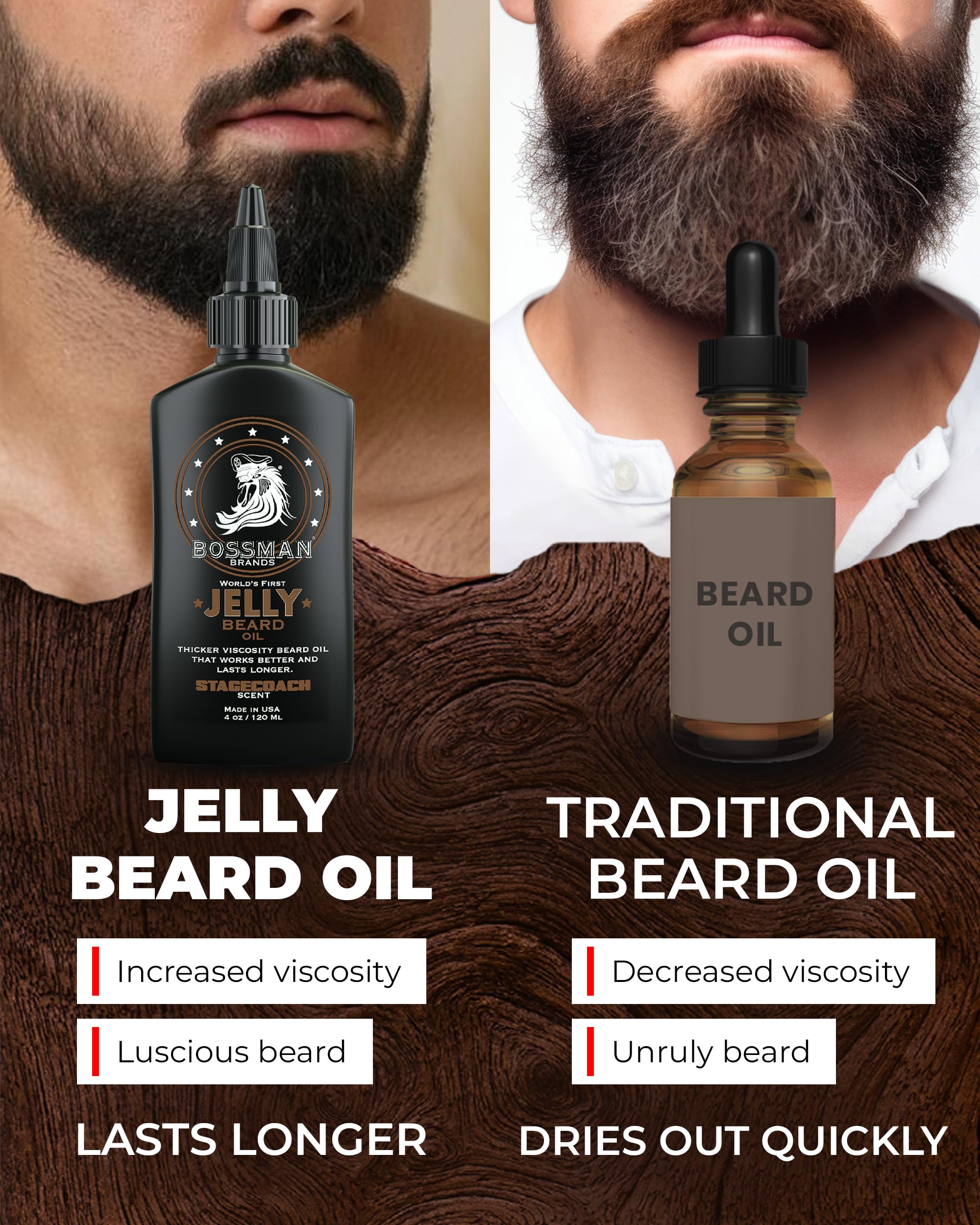 Bossman Beard Oil Jelly (4oz) - Beard Growth Softener, Moisturizer Lotion Gel with Natural Ingredients - Beard Growing Product (Stagecoach Scent)