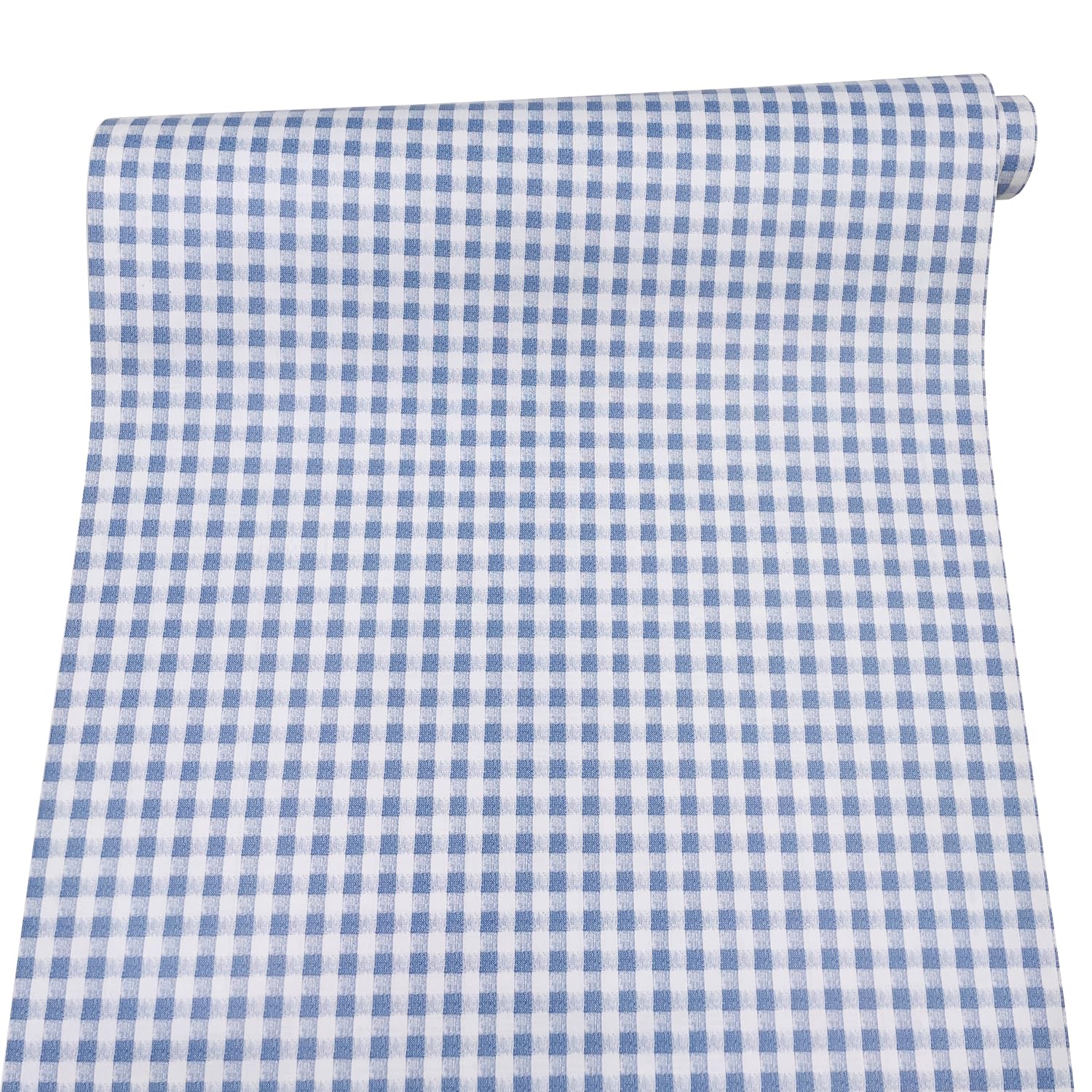 LoveFaye Mediterranean Style Furniture Paper Blue-White Gingham Countertop Door Sticker Shelf Liner 17.7inch by 9.8 Feet